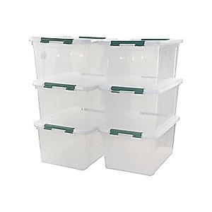 Utiao 20 Quart Clear Plastic Bin with Lid, Latching Storage Box, 6 Packs