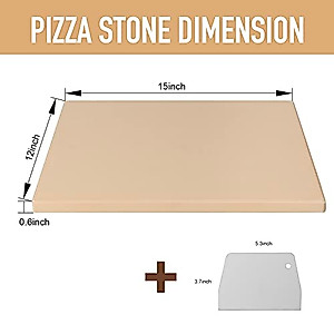 Mepple Pizza Stone for Oven Grill 12x15" Baking Stone with Scraper Perfect for Pizza Bread BBQ, Thermal Shock Resistant Rectangle