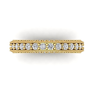 Yellow Solid 14k Gold Eternity Wedding Bridal Engagement Ring Band - Clear Simulated Diamond 1.44Ct Round Cut Sz 6.25