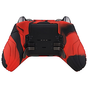 PlayVital Samurai Edition Anti Slip Silicone Case Cover for Xbox Elite Wireless Controller Series 2, Ergonomic Soft Rubber Skin Protector for Xbox Elite Series 2 with Thumb Grip Caps - Red & Black