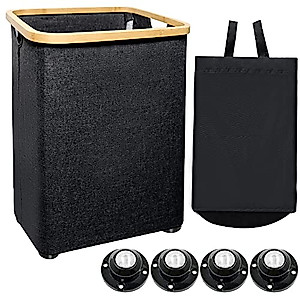 Black Laundry Basket with Wheels - 79L Laundry Hamper with Removable Laundry Bag, Foldable Easy Carry Handles Dirty Clothes Hamper for Laundry Room, Bedroom, Toys Storage Organizer