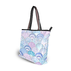 MNSRUU Women's Tote Purse with Pocket,Shell Printed Handbag Summer Beach Tote Bag