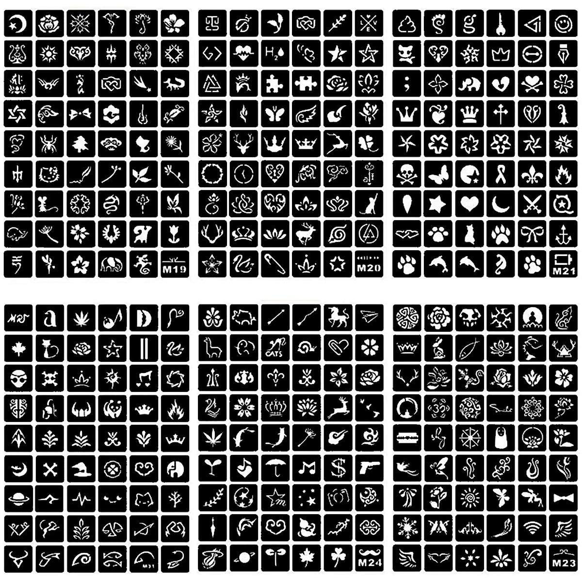 761pcs Temporary Tattoo Stencils for Kids, 20 Sheets Face Body Paint Henna Stencils Kit, Girls Boys Glitter Tattoo Stencils for Kids School Show Birthdays Halloween Christmas Party Favor Supplies