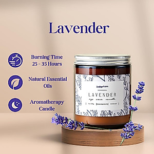 Indigofairs Lavender Candle, 7oz Medium Jar Scented Candle, Aromatherapy Candle for Home Scented, 40 Hours of Burn Time Candle for Women/Men