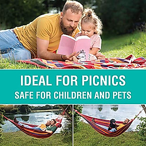 Thecozymonkeys Large Cotton Double Hammock - Tree Hammock for Indoor Outdoor Garden Patio - Cotton Fabric with Portable Bag 2 Tree Straps 2 Premium Carabiners Rope Spreader Bar and Steel Hooks