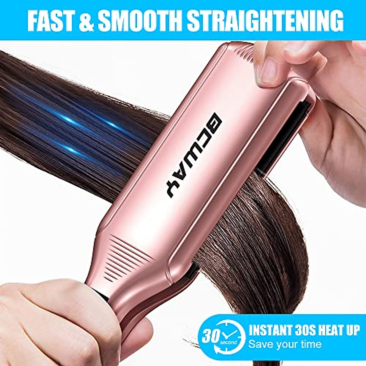 Bcway Professional Hair Straightener, 2.16'' Extra-Large Floating Titanium Flat Iron for Hair, 30s Instant Heating Straightening Iron with 5 Adjustable Temp, Anti-Static Hair Iron for All Hair Types