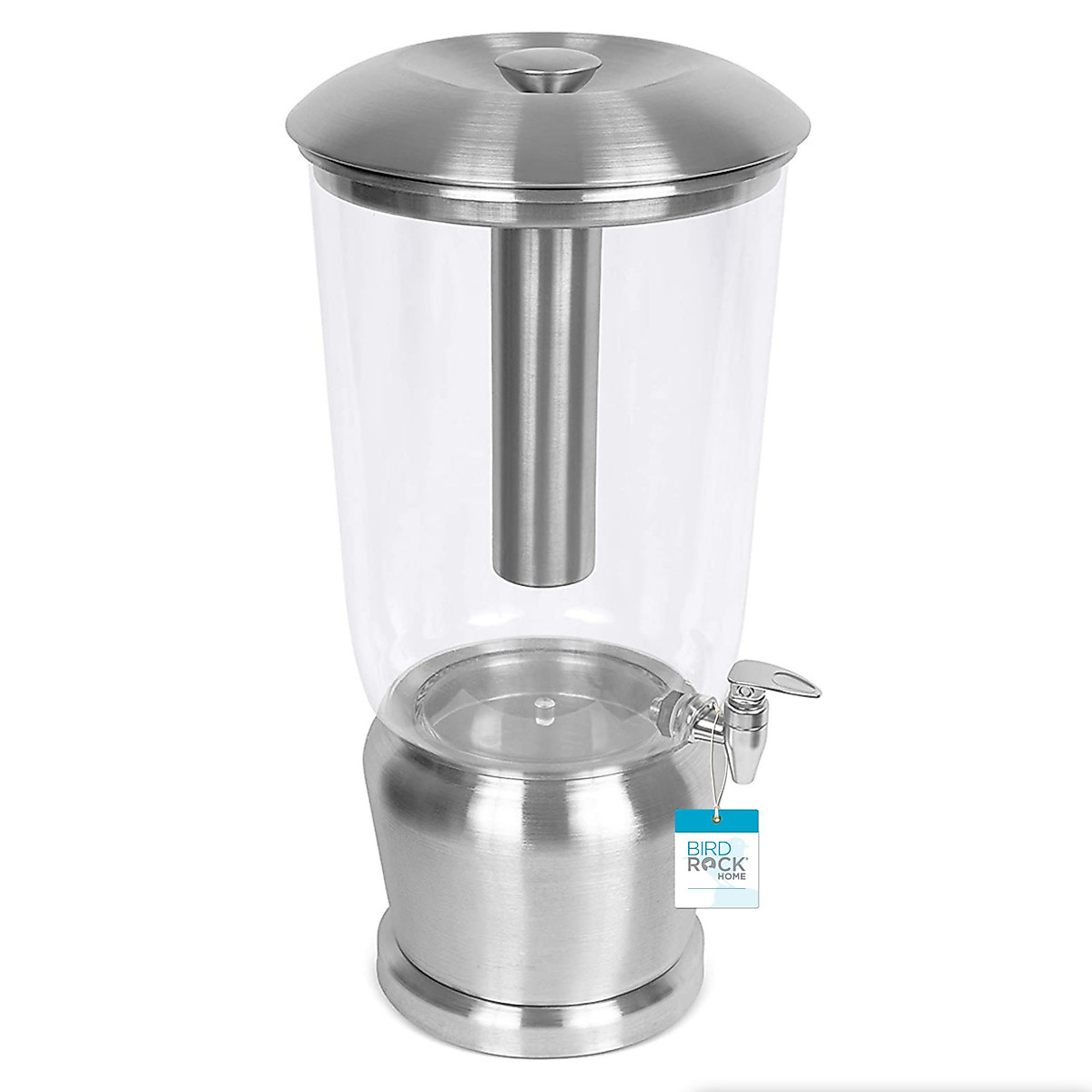 BirdRock Home 1.5 Gallon Stainless Steel Beverage Dispenser with Ice Container, Stand & Spigot - Round - BPA Free Clear Acrylic
