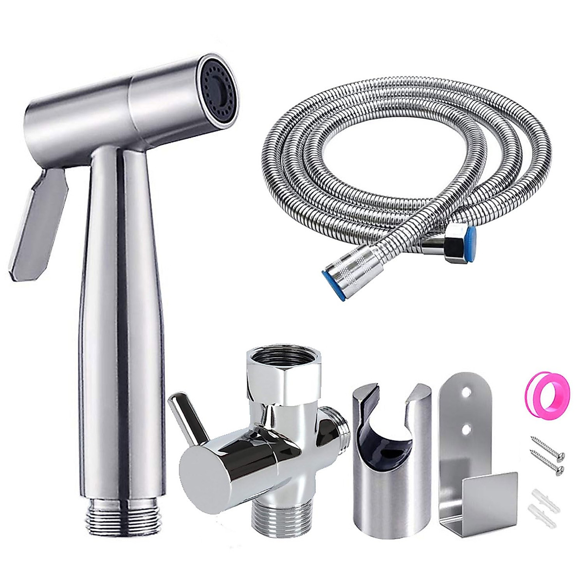 Handheld Bidet Sprayer for Toilet - Jet Sprayer for Toilet Cloth Diaper Sprayer Set, Adjustable Muslim Shower Bidets for Existing Toilets, Bidet Attachment with Bidet Hose for Feminine Wash (Sliver)