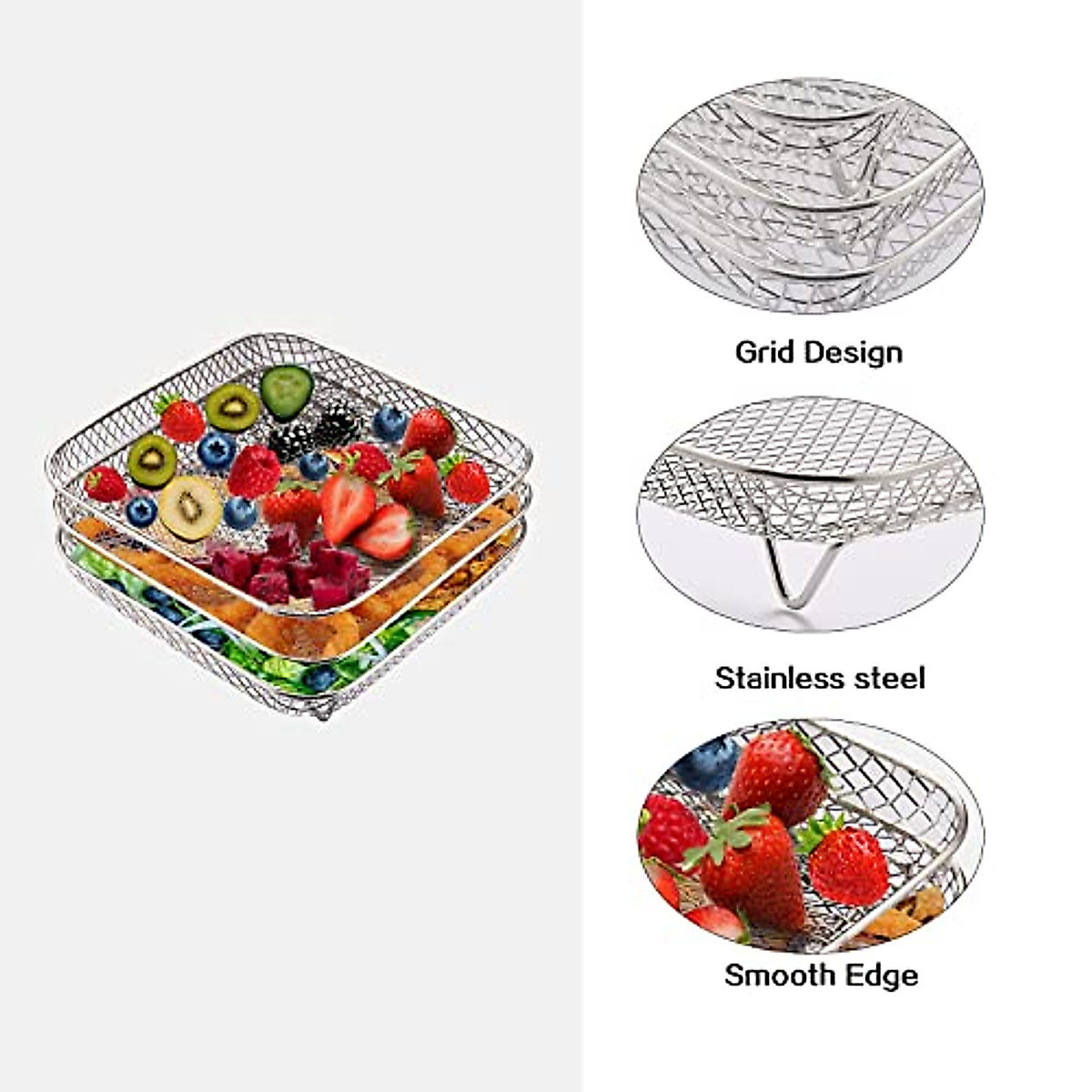 Air Fryer Racks 3 Pcs, 8 Inch Square 3 Layer Stackable Dehydrator Racks,Stainless Steel Air Fryer Basket Tray for Instant Vortex Fryer, Ninja, Gowise, Phillips Air Fryers,Ovens, Air Fryer Accessories