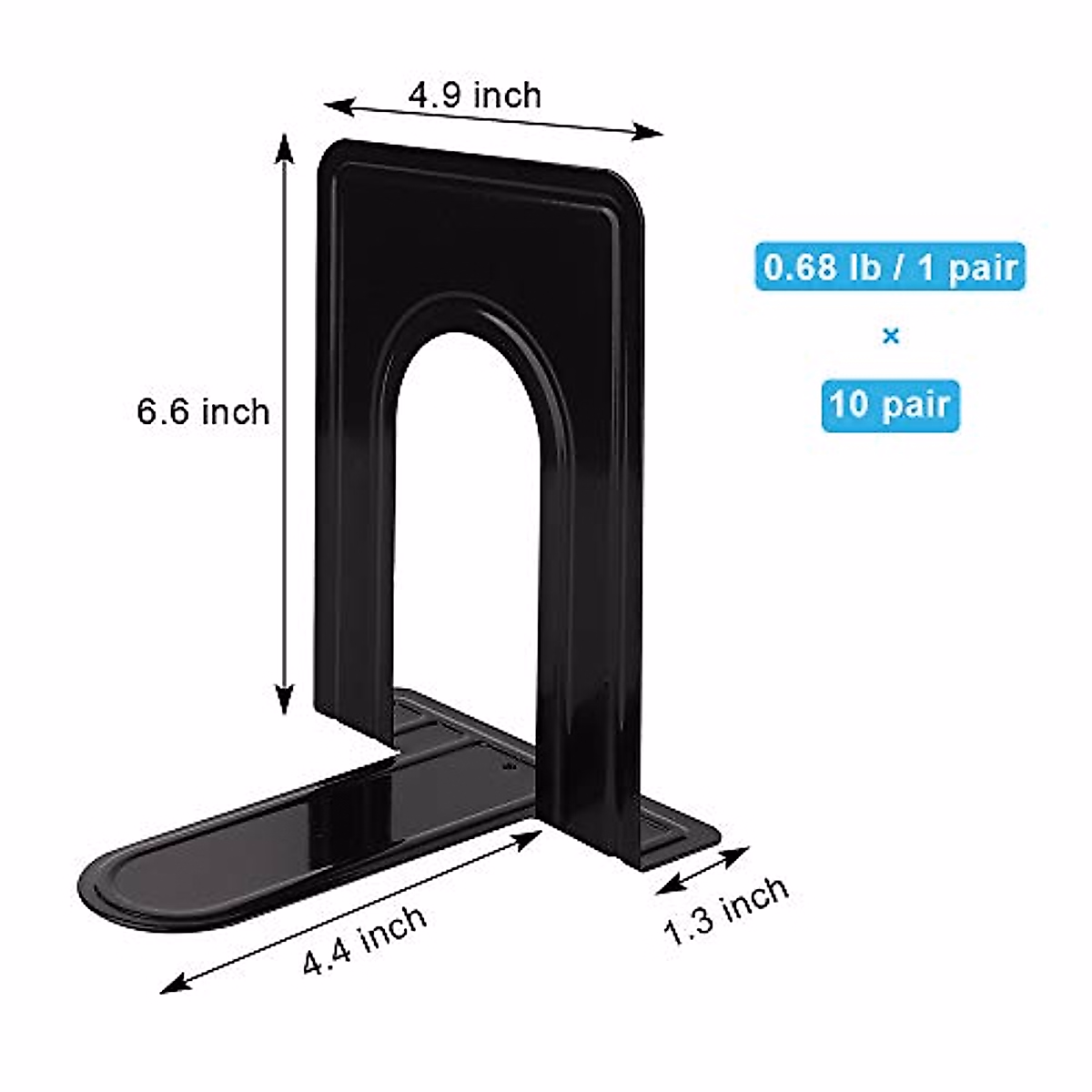 Jekkis 20pcs Bookends Metal Book End 6.6"x 5.7"x 5" Black Heavy Duty Bookends for Shelves Nonskid Bookend Supports Plain Large Bookends, Library Office Home, 10 Pair