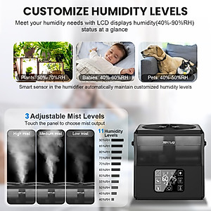 Terrug 6L Humidifiers for Bedroom Large Room, Warm & Cool Mist Humidifiers for Home, Quiet Air Humidifier & Essential Oil Diffusers With Remote Control, 360° Nozzle, Last up to 50H, 1-12H Timer(Black)