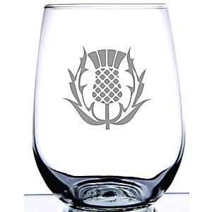 Scottish Thistle Stemless Wine Glass | National Symbol of Scotland Gaelic and Celtic Regions | Perfect for Scot Friends and Family and Outlander and Highlander Fans