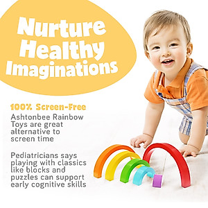 Ashtonbee Wooden Rainbow Stacking Toy, Wooden Toys and Montessori Toys for Toddlers, Sensory Toys for Toddlers 1-3, Rainbow Decor for Playrooms