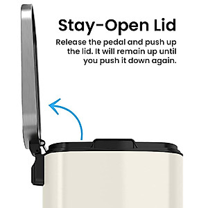 iTouchless SoftStep 13.2 Gallon Stainless Steel Step Pedal Garbage Can with with Odor Control System, 50 Liter Trash Bin for Kitchen, Office, Home - Silent and Gentle Open and Close, Ivory White