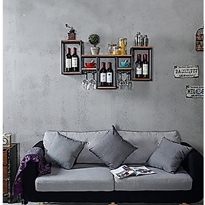 Wine Rack Stylish Simplicity Wrought Iron Wall Mounted Europeanstyle Retro Solid Wood Multifunctional Storage Rack Wine Cabinets for Living Room Bar, PIBM