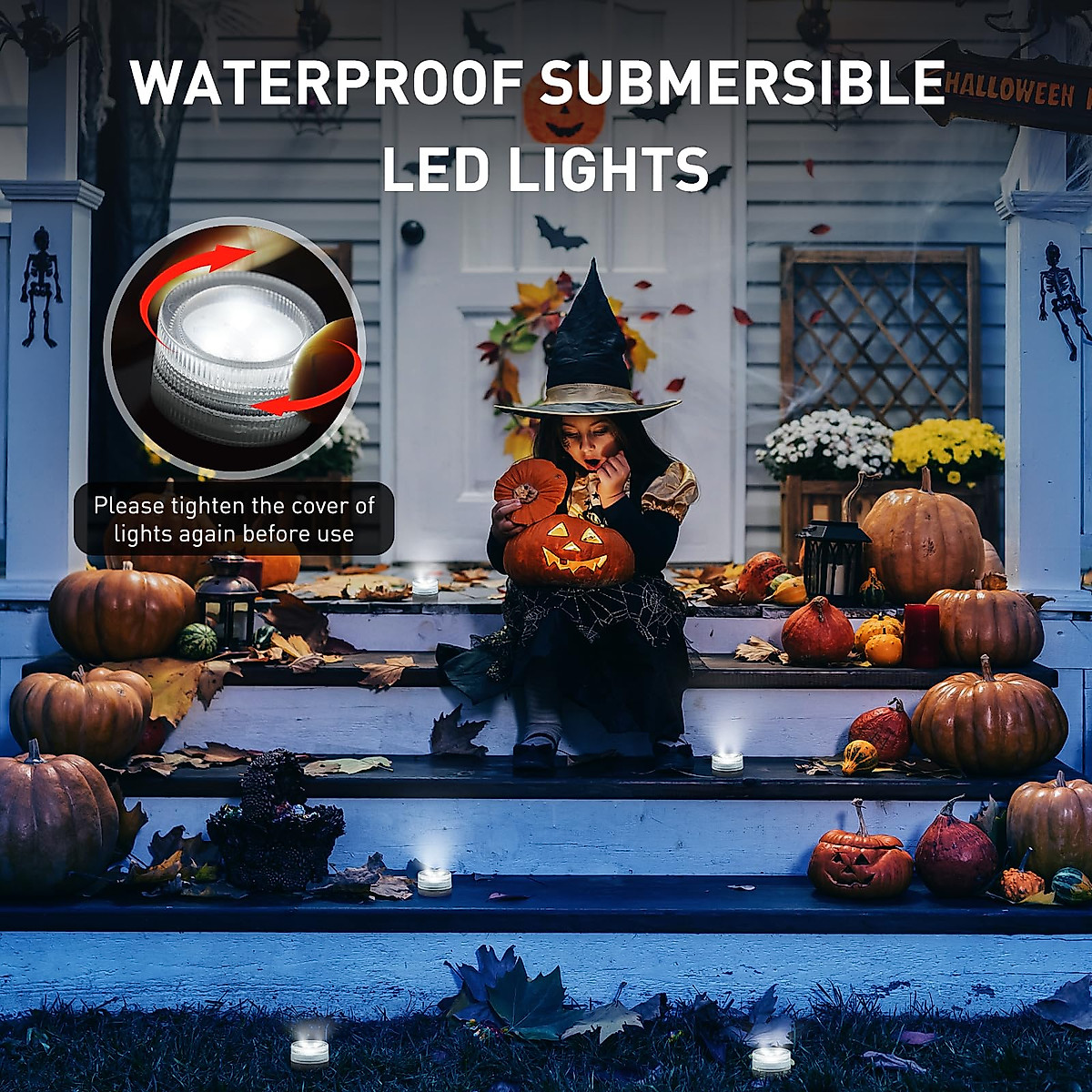 Mini Submersible LED Tea Lights - Waterproof Flameless White Led Lights Battery Powered, Small Led Candle Light for Halloween, Vase, Hot Tub, Pool, Party Lantern Wedding Decor (20pcs Without Remote)