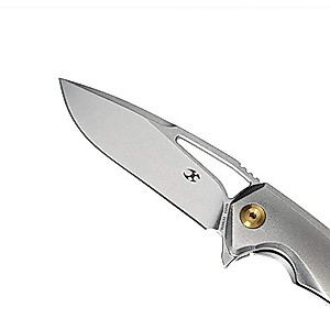 KANSEPT Kryo S35VN 8.08in Folding Pocket Knives with 3.58in Drop Point Blade and 6AL4V Titanium Handle in Orange Peel Finish with Reversible Pocket Clip, EDC Flipper for Outdoor K1001A1