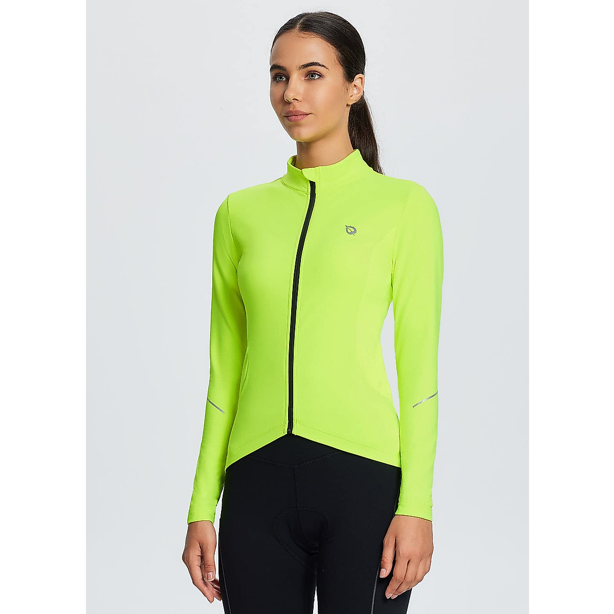 BALEAF Women's Thermal Cycling Jersey Long Sleeve Winter 4 Pockets Bike Fleece Jackets Windproof Cold Weather Fluorescent Yellow XXL