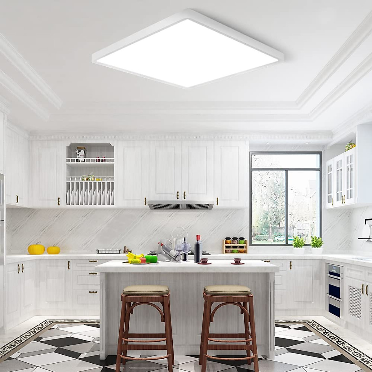 LED Flush Mount Ceiling Light Fixture, 5000K Daylight White, 12inch 24W, 3200LM, Slim Flat Panel Lighting Fixture, Square Modern Ceiling Lamp for Bedroom, Kitchen, Living Room, Closet, Stairwell