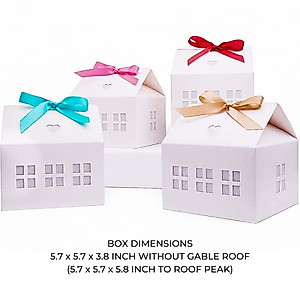 Karentology- 20 Pcs House Shaped Gift Boxes with Ribbons House Boxes for Treats, Treat Boxes for Dessert, Fancy Cookie Boxes for Gift Giving, White Gable Box, Gift Bag Bakery Boxes Party Favors