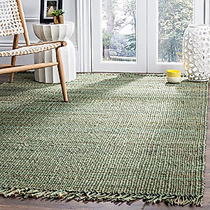 SAFAVIEH Natural Fiber Collection Area Rug - 5' x 8', Green, Handmade Boho Fringe Woven Jute, Ideal for High Traffic Areas in Living Room, Bedroom (NF368G)