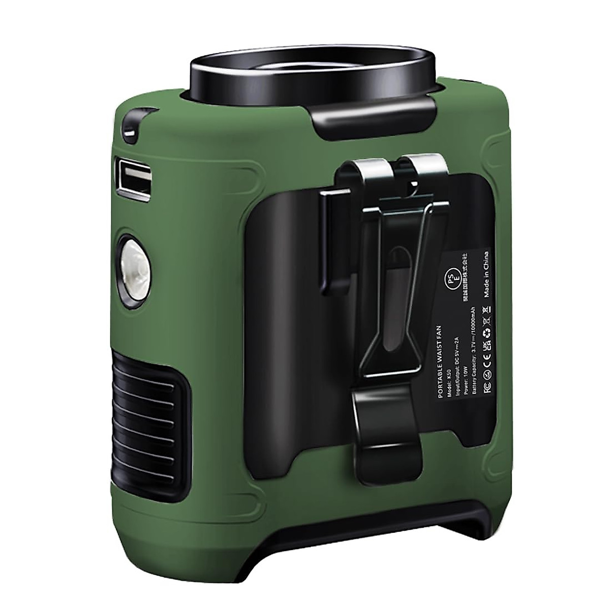 CAZOKASI 2024 Upgrade 10000mAh Waist Clip Fan Wearable Fan Portable Personal Body Fan Powerful Upto 40H Cooling and Heatstroke Prevention Fan (Green)