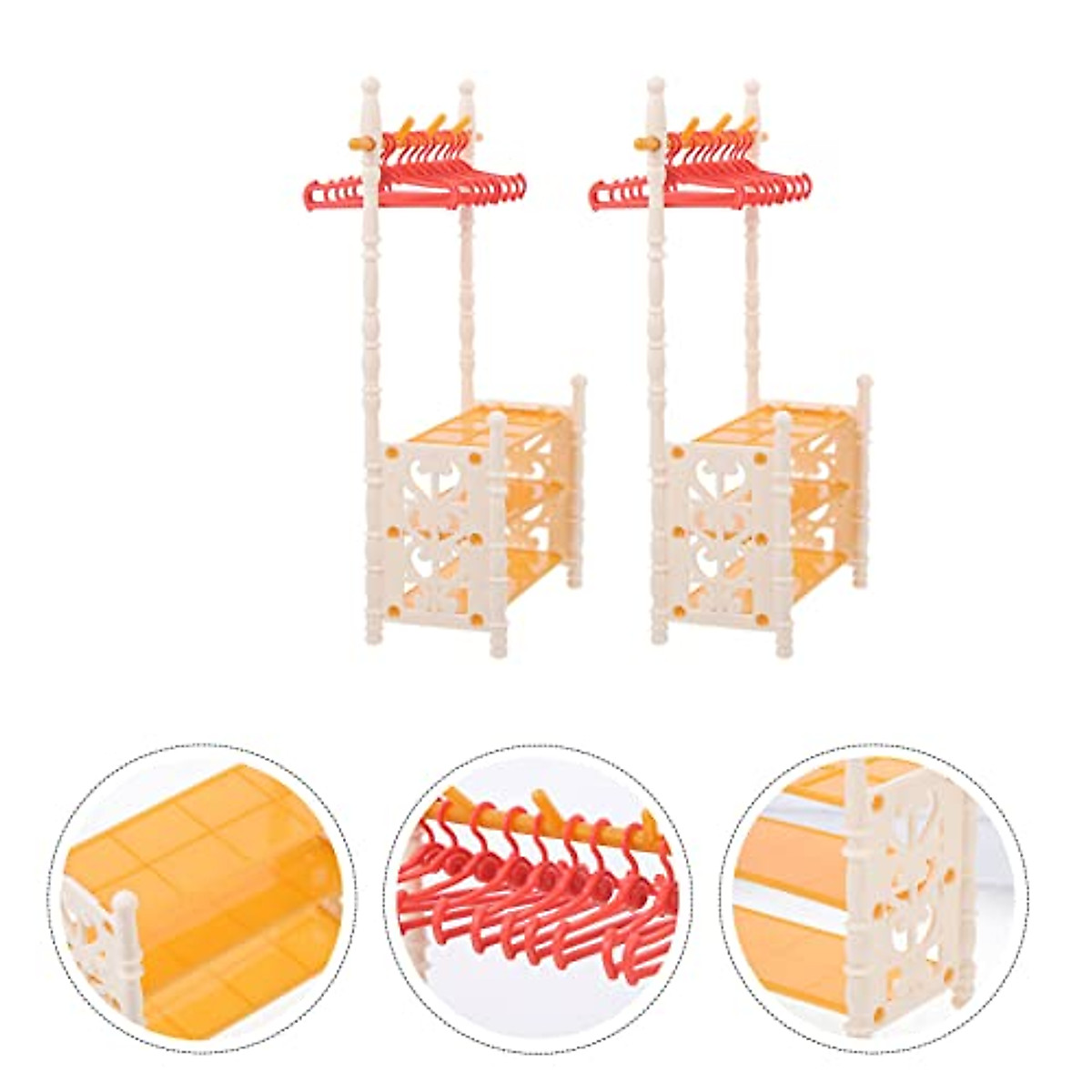 Toyvian Mini Clothes Hanger Rack Doll Dress Up Storage Rack Mini Shoe Rack for Doll Mini Clothes Rack Clothing Rack with Storage Shelf Miniature Wardrobe for Dollhouse, 10.22in