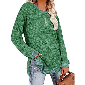 WELINCO Women's Long Sleeve Sweatshirts Color Block Crewneck Sweaters Tunic Tops(Green X-Large)