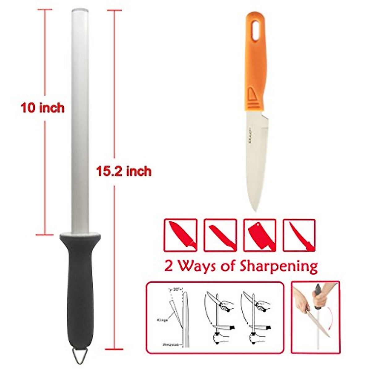 Wiitek 10inch Diamond Knife Honing Rod, Professional Chef Knife Sharpening Steel, Kitchen Knives Sharpeners, Oval 600# Grit, Ideal for Chef Knife, Cooking Knife, Butchers Knife and Japanese Knife