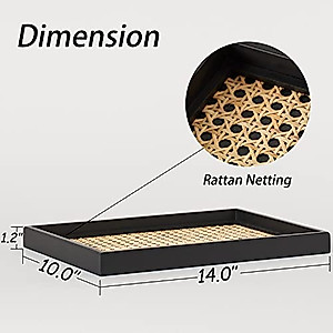 YANWE Serving Tray, Wood Serving Tray, Rattan Tray, Coffee Table Tray, Decorative Tray, Candle Tray, Wooden Tray for Living Room, Bedroom, Bathroom, Kitchen, Modern Farmhouse Decor, 14"x 10" (Black)