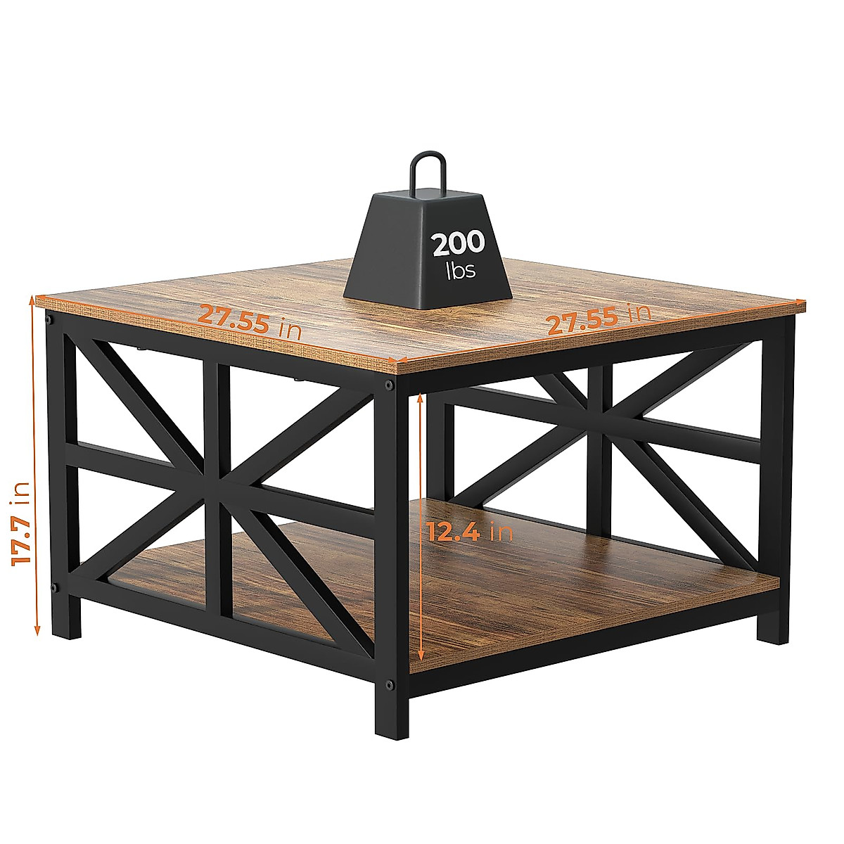 GreenForest Coffee Table with Storage, 27.6 inch Square Coffee Table, Seamless One-Piece Tabletop Design, Small Coffee Tables for Living Room, Farmhouse Sofa Table, Rustic Center Table, Walnut