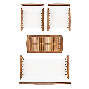 SAFAVIEH Outdoor Collection Rocklin Natural/ Beige 4-Piece Conversation Patio Set with Cushions