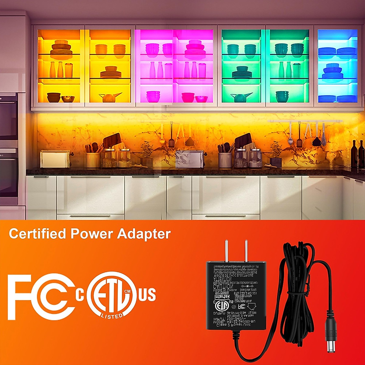 maylit 8 PCS RGB Under Cabinet Lighting Kit, App and Remote Control Led Strip Lights, Music Sync Color Changing Led Lights with ETL Listed Power Adapter, for Cabinet, Counter, Shelf, Bookcase, 13ft