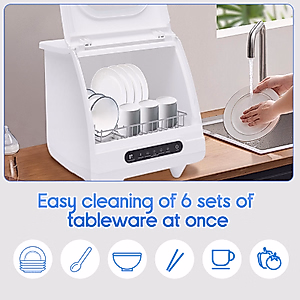 JLYNOWPT Countertop Dishwasher Portable Dishwasher with 5L Built-In Water Tank Mini Dish Washer with 5 Washing Programs and 360° Dual Spray for Small Apartments and Rvs