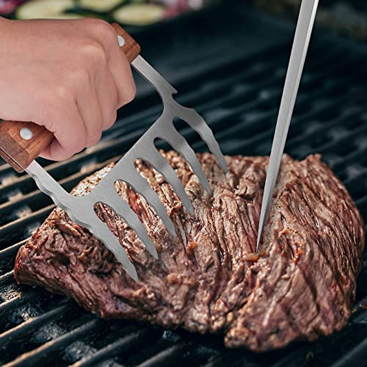 LEVINCHY Meat Claws Shredders Claws 2-Piece Set Meat Forks Meat Shredding Claws BBQ Grill Tools, Blade with Bottle Opener and Cutter, Large Wooden Handle