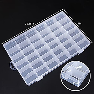 ESCULTORA 4PCS 36 Grids Plastic Organizer Box, Craft Organizer Storage, Bead Storage with 480pcs Label Stickers and Movable Dividers, Fishing Tackles Box, Jewelry Box for Storage