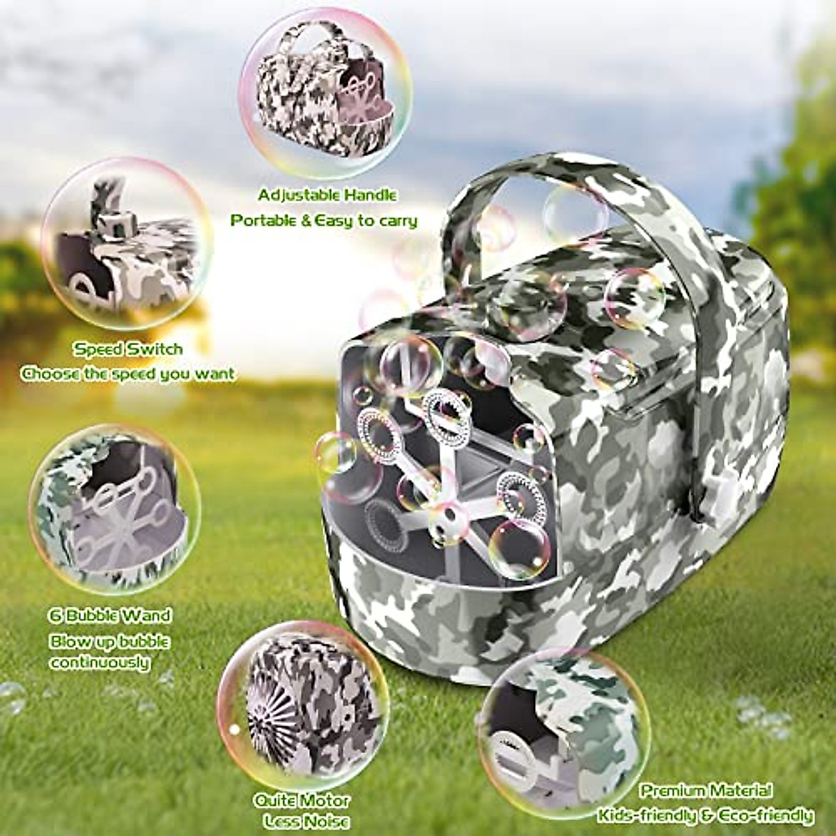 Bubble Machine Durable Automatic Bubble Blower, 18000+ Big Bubbles Per Minute Bubbles for Kids Bubble Maker Operated by Plugin or Batteries Bubble Toys for Indoor Outdoor Birthday Party