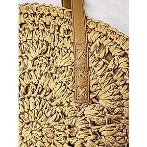 Seamido Straw Bag Handwoven Beach Bags Corn Straw Tote Woven Shoulder Bag For Women (Khaki, Pattern)