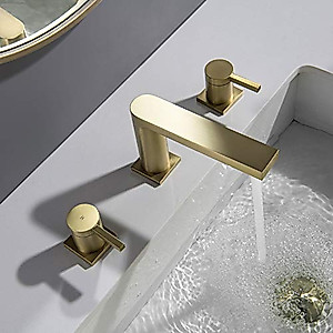 Luxury Widespread Bathroom Sink Faucets 3 Hole, 2-Handle 8 Inch Bathroom Vanity Faucet, with Matching Pop-up Drain Assembly, Brass Brushed Gold