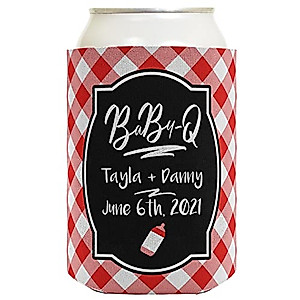BBQ Baby Shower Decorations BaBy-Q Personalized Text Coolie 24-pack Personalized Can Coolies Red