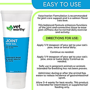 Vet Worthy Joint Paw Gel for Cats - 3oz - Glucosamine Chondroitin Joint Support Supplement -with MSM, Vitamin C, Yucca Schidigera, Sea Kelp - Salmon Flavor Cat Paw Gel - Daily Use