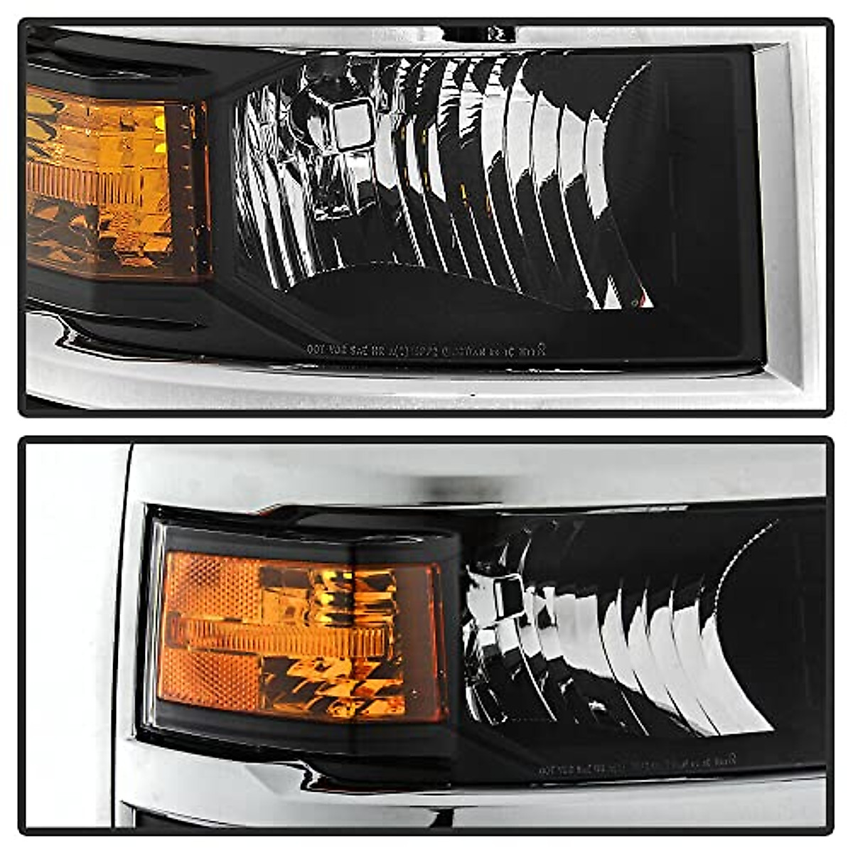 South Mud Bay Compatible with Cab Crew Extended [Chrome Trim] Headlight Lamp Pair HD-JH-CS14-CC-BK