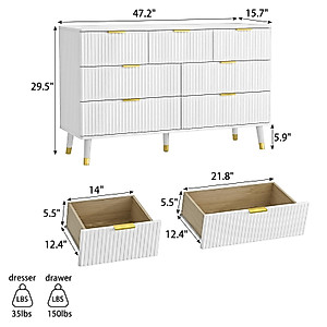 Tradare White Dresser for Bedroom, 7 Drawer Dresser with Gold Metal Handles, Wood Modern Dresser for Bedroom
