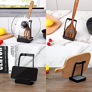 NiHome Versatile Pot Lid Ladle Holder Multipurpose Spatula Pad Book Cutting Board Spoon Rest Kitchen Utensils Drip Tray Washable Durable Stable Tack-Free Installation (Black)