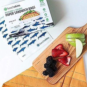 Lunchskins Recyclable & Sealable Food Storage Sandwich Bags, Shark Design, 50 Bags - Eco-Friendly, Made Without PFAS and BPA