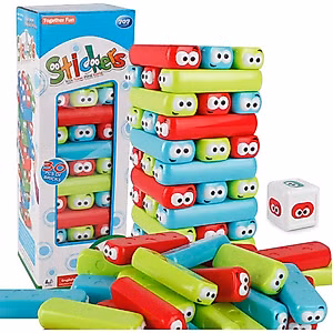 wonuu Timber Tower Block Stacking Game Colored Cartoon Plastic Building Blocks Board Educational Toy Game