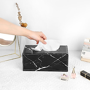 Sumnacon Rectangular Large or Medium Linen Tissue Box Cover - Stylish Tissue Box Holder with Magnetic Bottom (Marble Black, Medium)