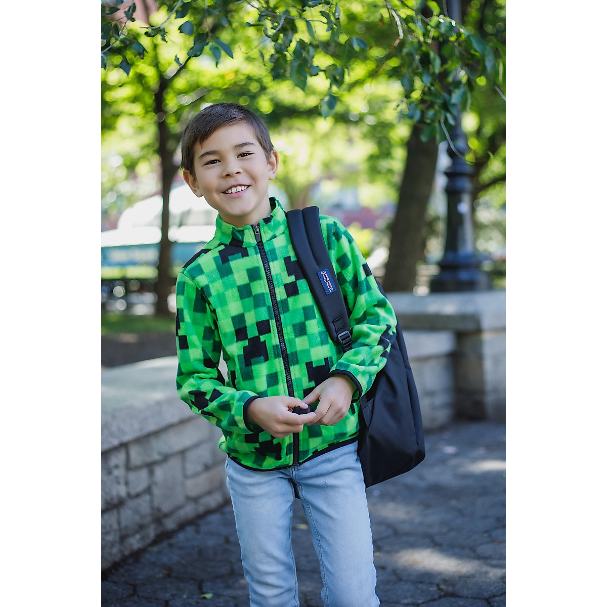 Minecraft Creeper Little Boys Fleece Zip Up Jacket Green 7-8