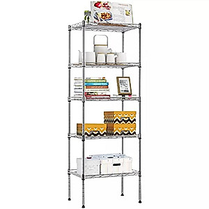 XXkseh 5 Tier Storage Shelves Wire Shelving Unit Adjustable Metal Shelf Heavy Duty Garage Storage Rack Wire Shelves Display Rack for Laundry Livingroom Kitchen, 16.7" L×11.8" W×47.6" H, Chrome