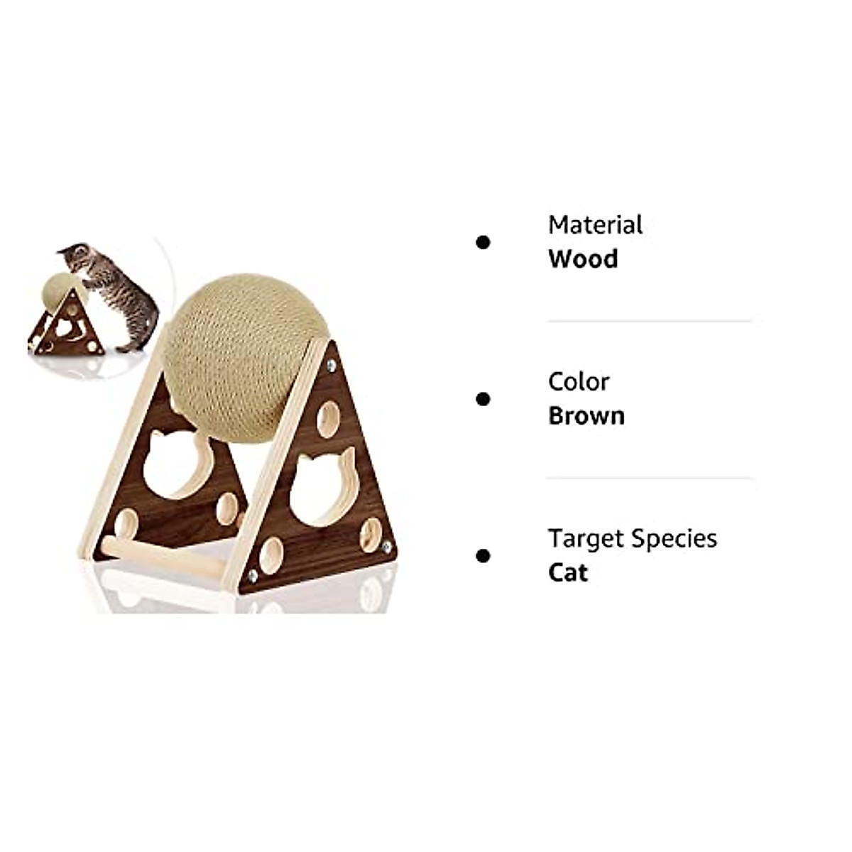 Cat Scratcher Ball Wood Sisal Cat Scratcher Toy Cats Scratcher Orb Scratcher for Indoor Kittens and Cats Nails Interactive Solid Wood Pet Toy Cat Exercise Fun Toy Protect Your Furniture (Small)